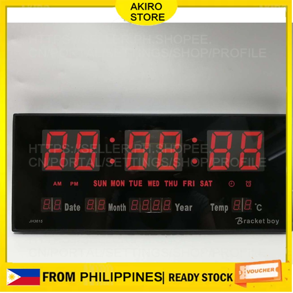 JH3615 Large Digital Display LED Wall Clock (Black) | Shopee Philippines