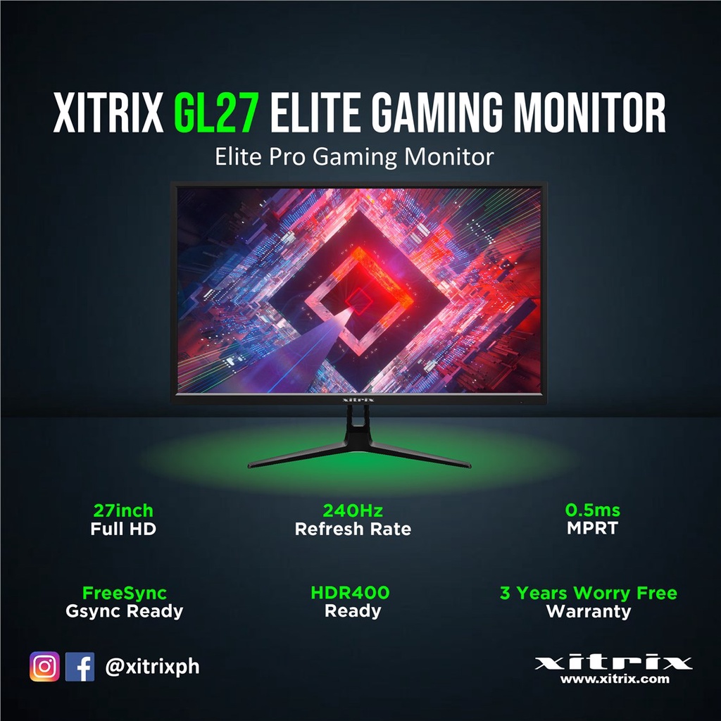 Xitrix GL27 240Hz Elite Gaming Monitor; 27 Inch Wide; 240Hz Ultra Fast ...