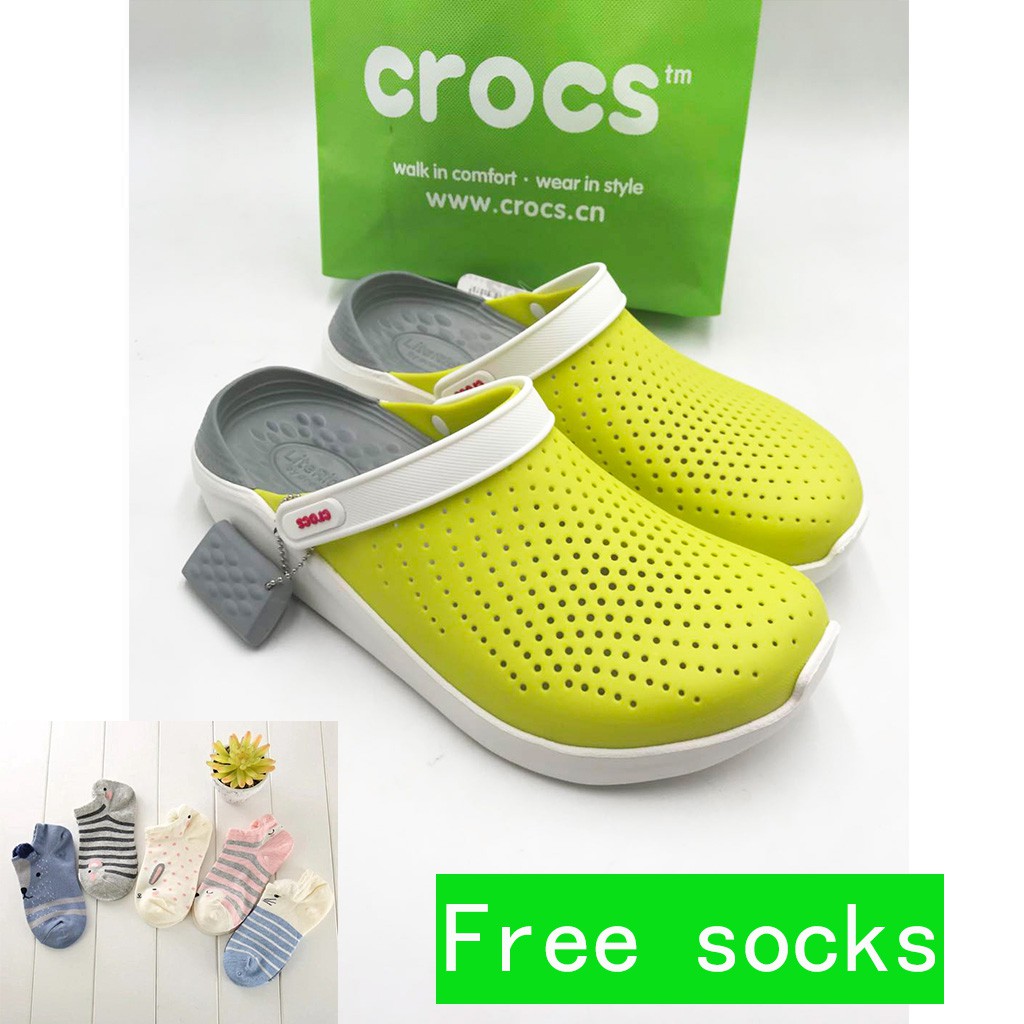 CROCS Lite Ride yellow/white Slip Ons Unisex with ECO Bag (FREE SOCKS ...