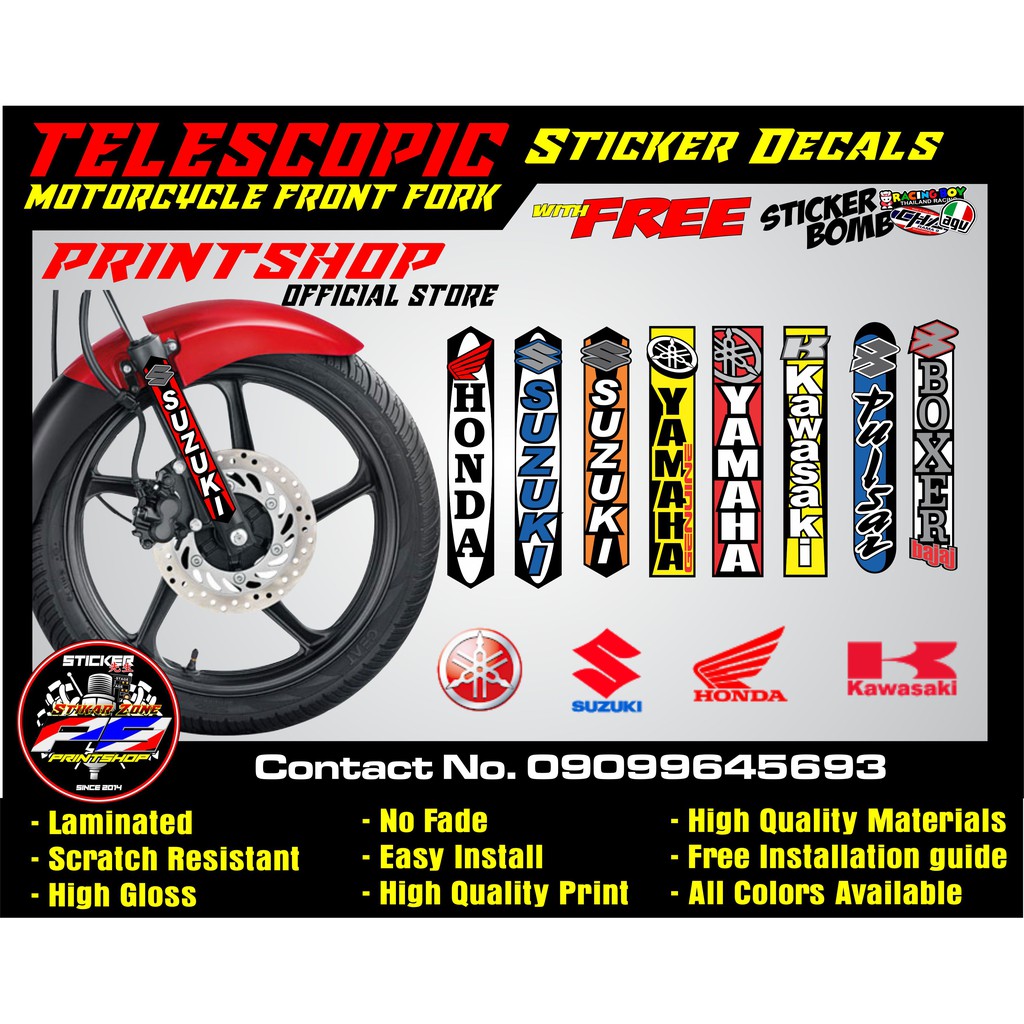 Telescopic/Front Fork sticker decals for all kinds of Motorcycle pair ...