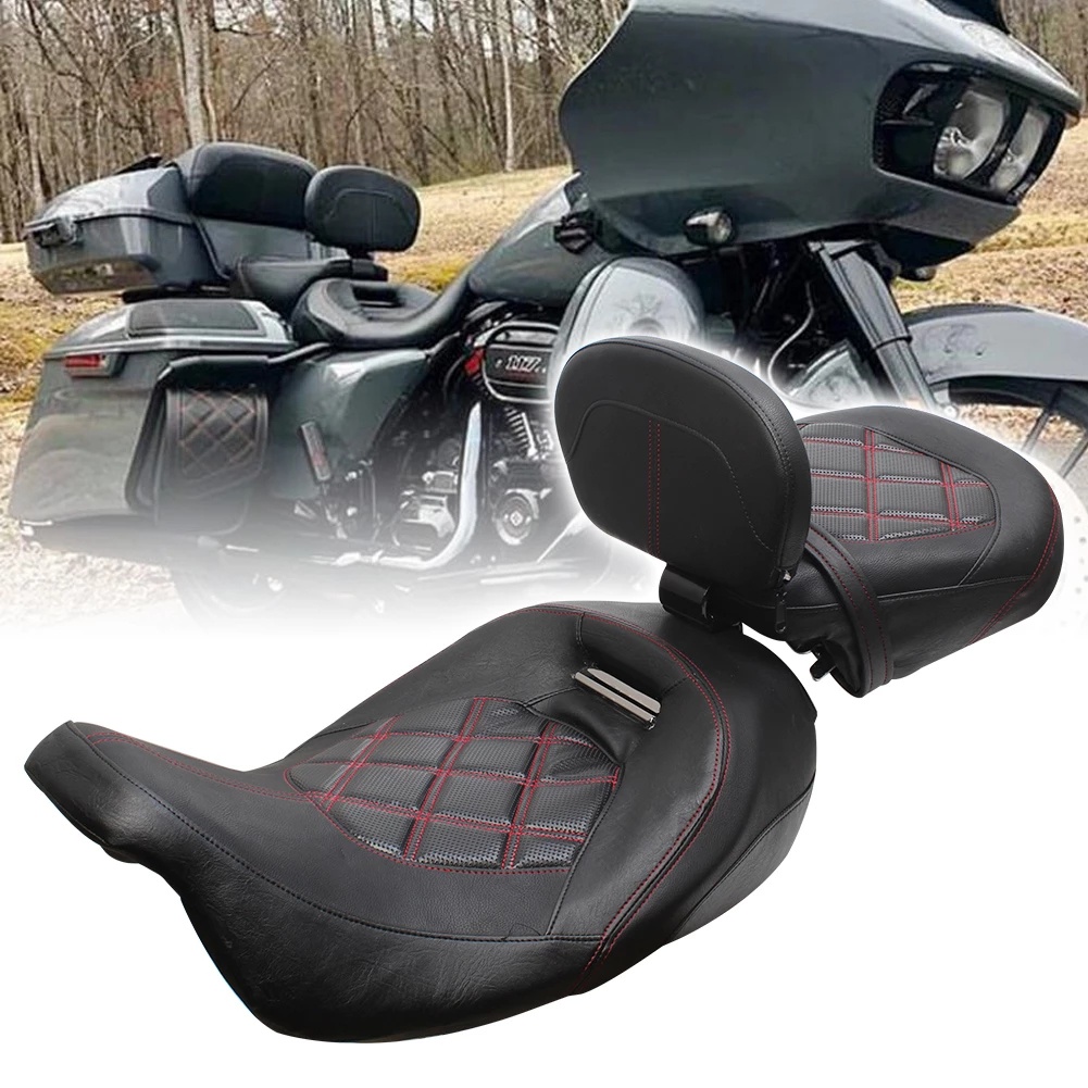 Motorcycle Driver Passenger Two-Up Seat w/ Rider Backrest For Harley ...