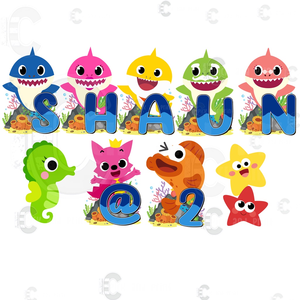 Personalized Baby Shark Character Banner Bunting Banderitas for DIY ...