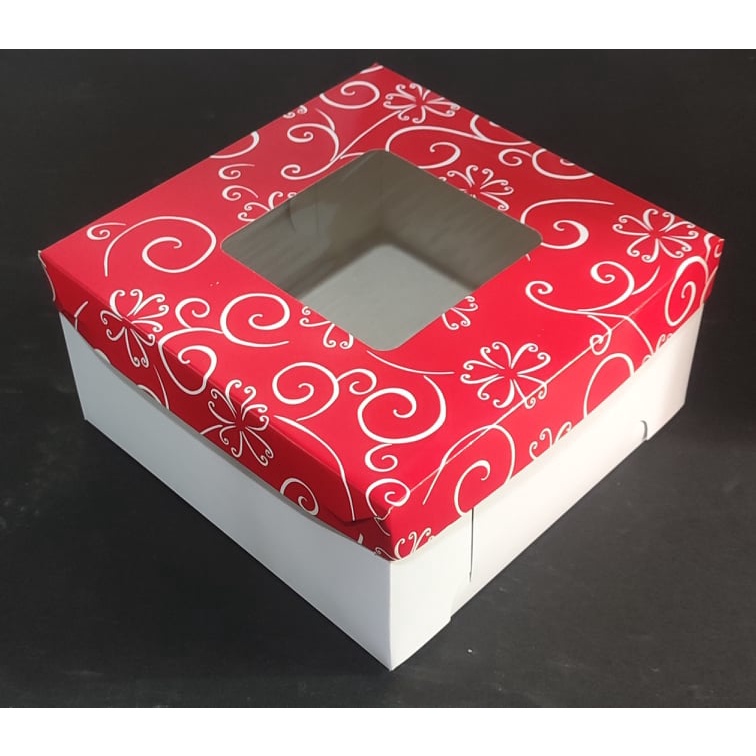 6X6X3 CAKE BOX RED ORNAMENTAL DESIGN ( 10 PCS ) | Shopee Philippines