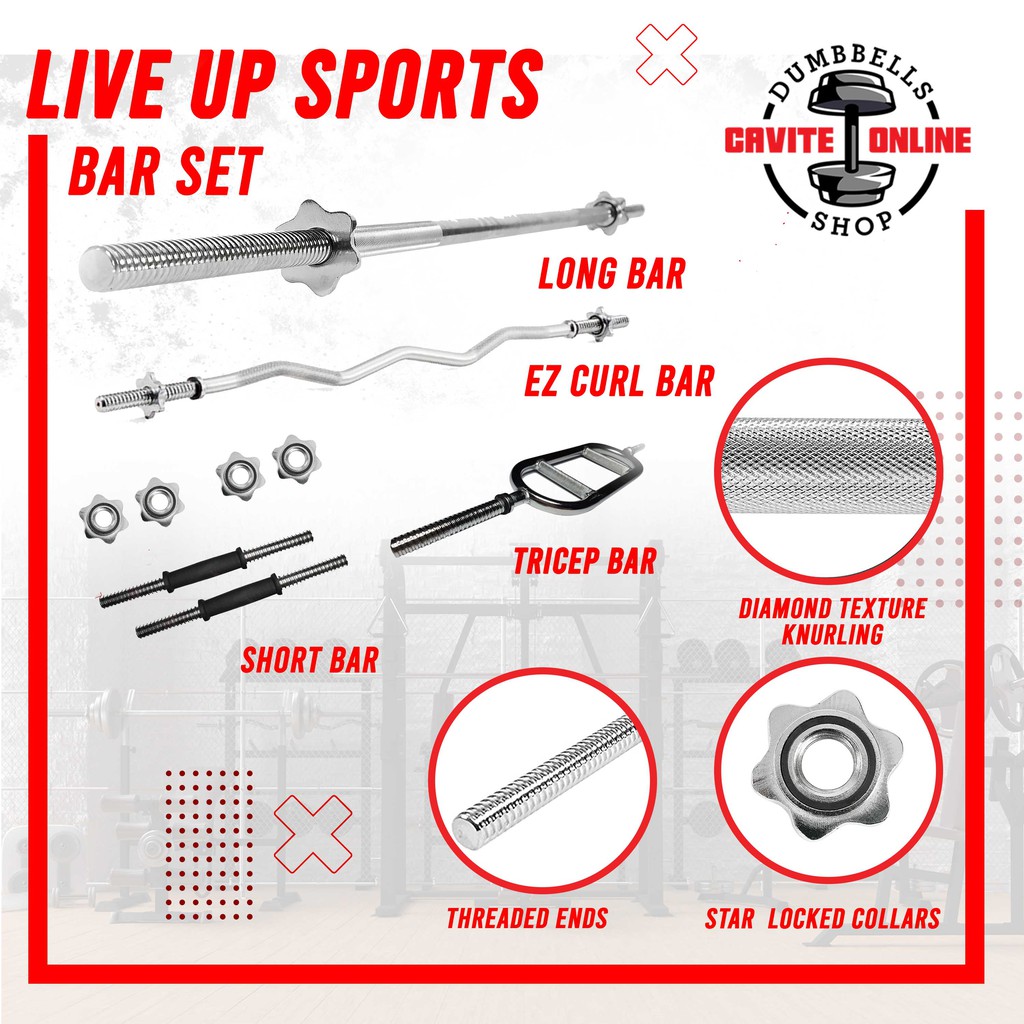 Live Up Sports Steel Chrome Long Bar / Ez Curl Bar / Tricep Bar / Short ...