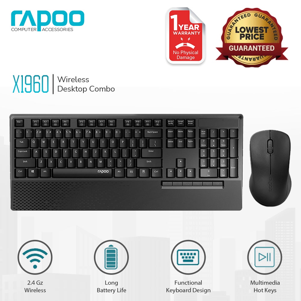 Rapoo X1960 Optical Wireless Keyboard and Mouse Set 2.4G 10M Working ...