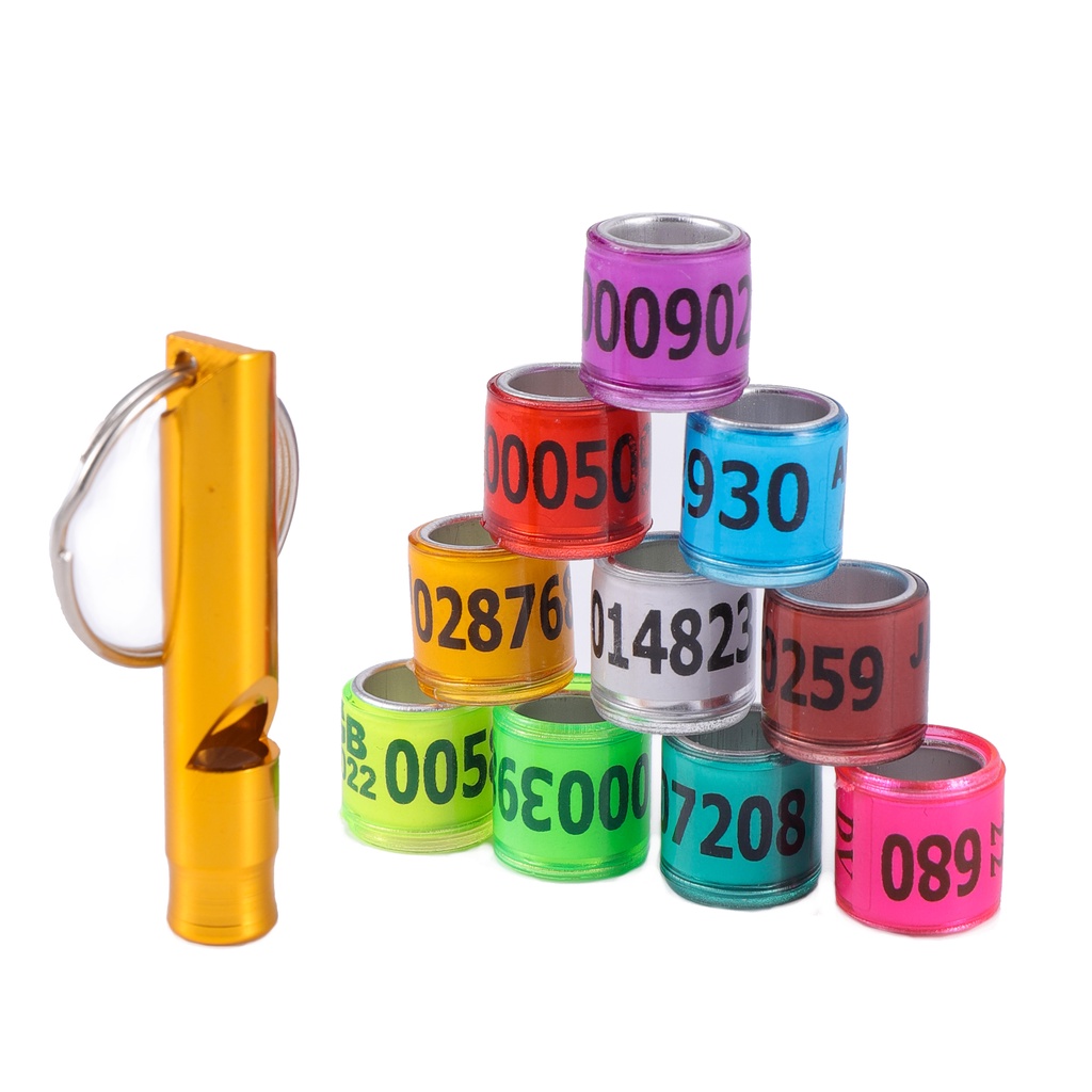 10pcs 2025 Pigeon Foot Rings with (1pc）Whistle Color Mixing 8mm Multi ...