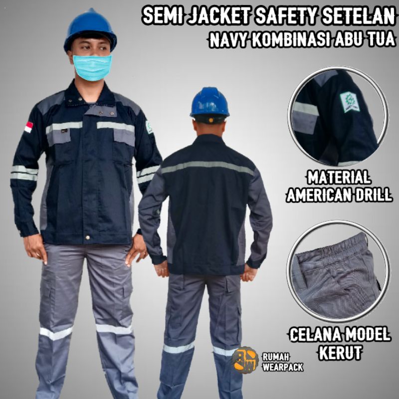Semi-safety Jacket and Safety Pants Navy Color Combination of Dark Grey ...