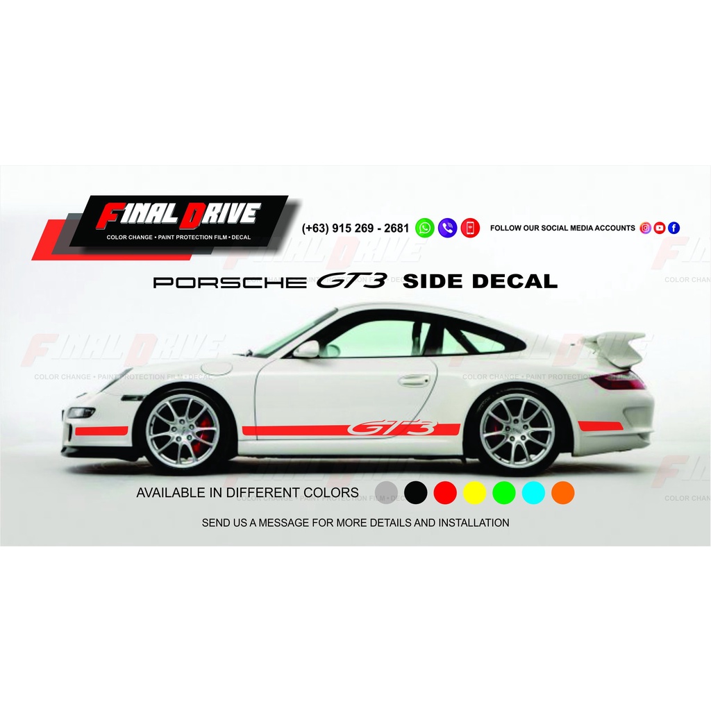 1 SET (BOTH SIDES) CAR PORSCHE GT3 SIDE DECAL STICKER DOOR FENDER ...