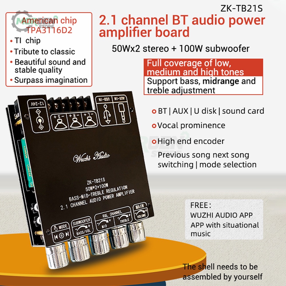 ZK-TB21S 2.1Channel Bluetooth-compatible Audio Amplifier Board Module Subwoofer Mid-Range Treble ...