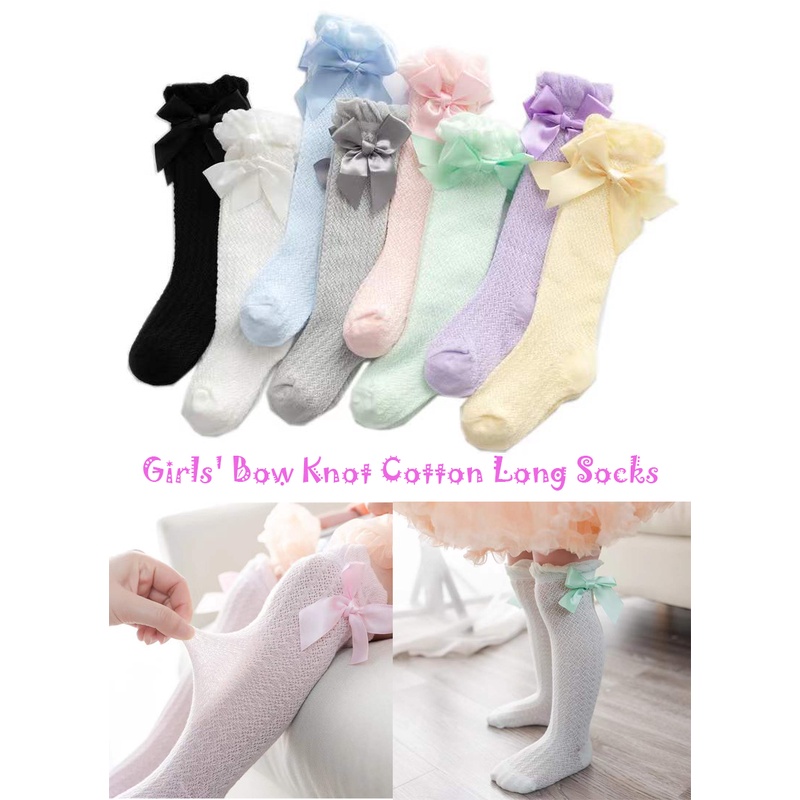 Girls Bow Knot Cotton Long Socks Girls Knee Lace Mosquito Repellent ...