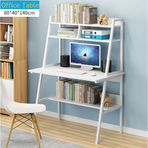 Office table a68 with upper and bottom shelves 80*40cm (White) | Shopee ...