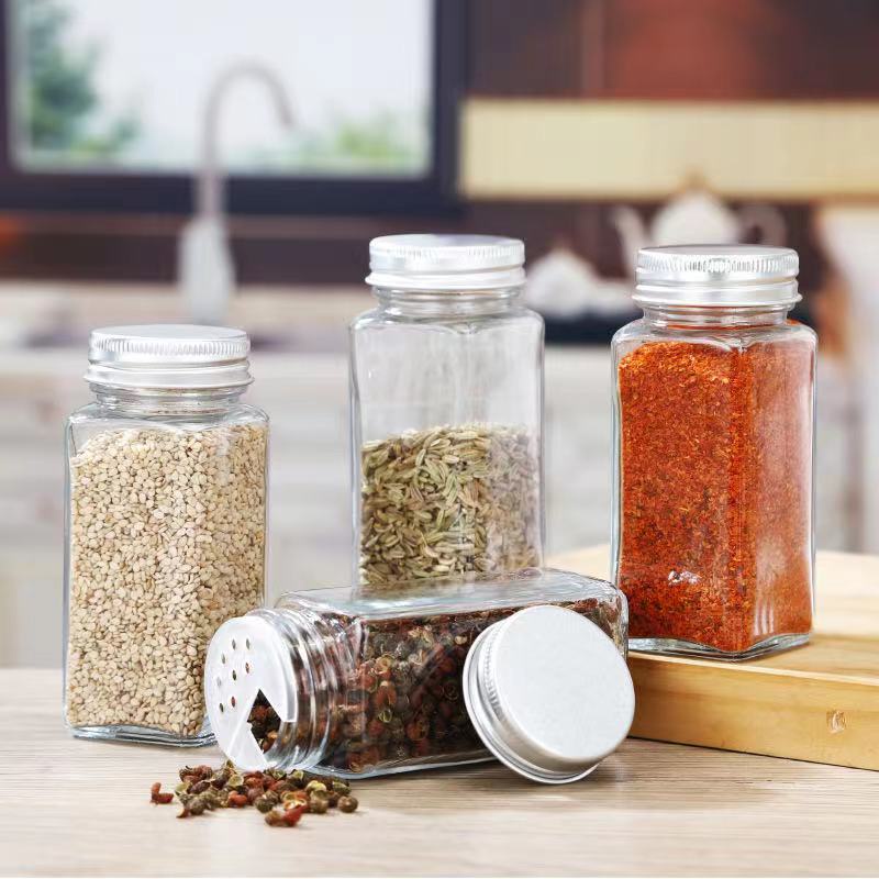 4pcs/set Double cap Spice Glass Jar Bottle Glass Jar Spice Airtight ...