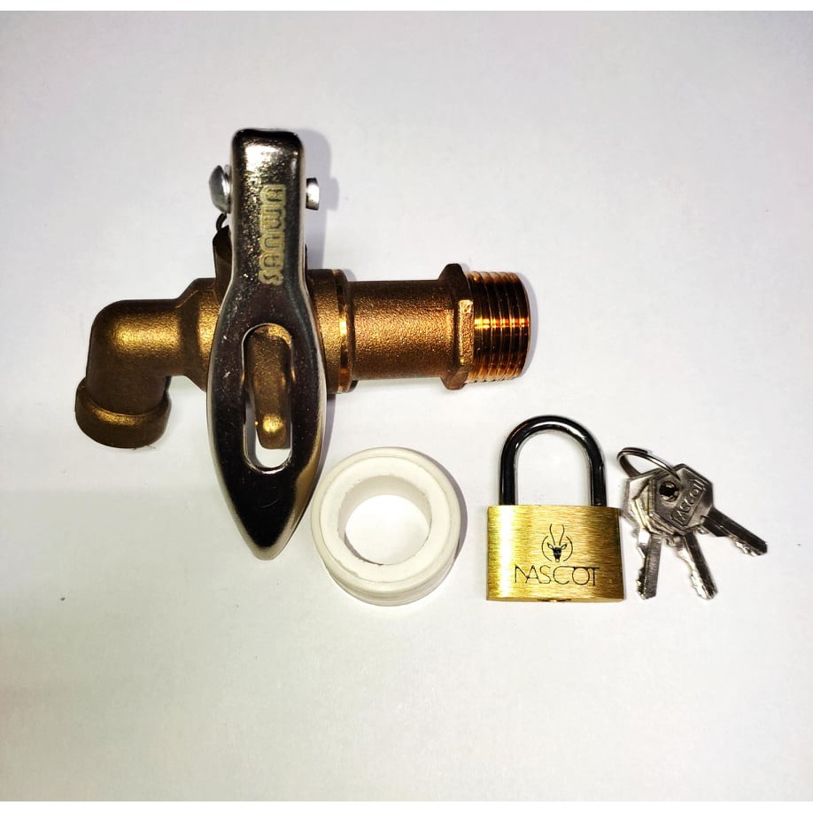 SANWA SOLID BRASS BALL FAUCET With 3 KEY PADLOCK & TEFLON - HOSE BIBB ...