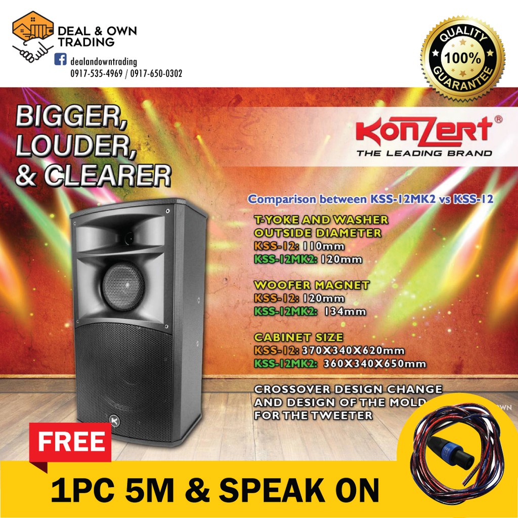 Konzert KSS-12 MK2 12inch 3 way Speaker System w/ Free 5m #14 Speaker ...