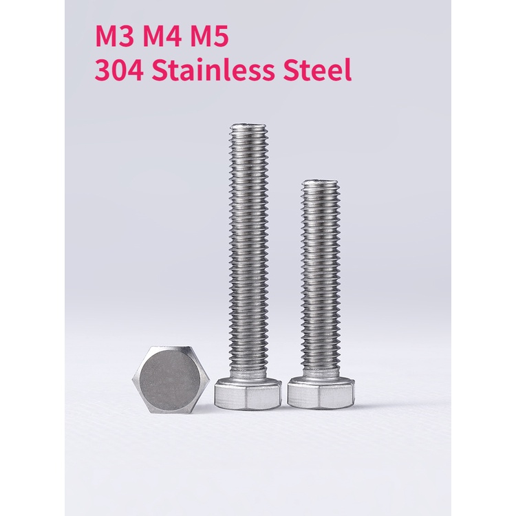 M3 M4 M5 304 Stainless Steel Full Thread External Hex Hexagon Screw ...