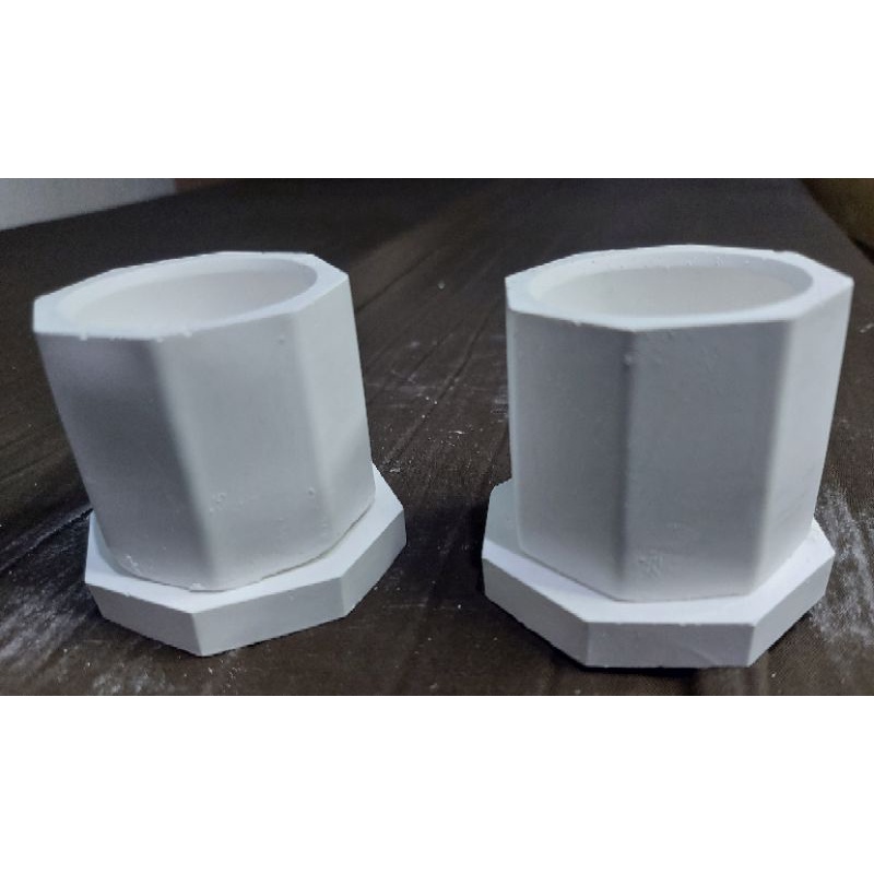 White Mini octagon pots w/ coaster for small plants and candle holder ...