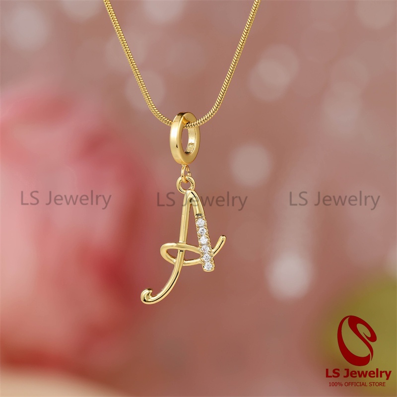 LS jewelry 18K Gold Cubic Zirconia Letter Pendant Necklace Alphabet ...