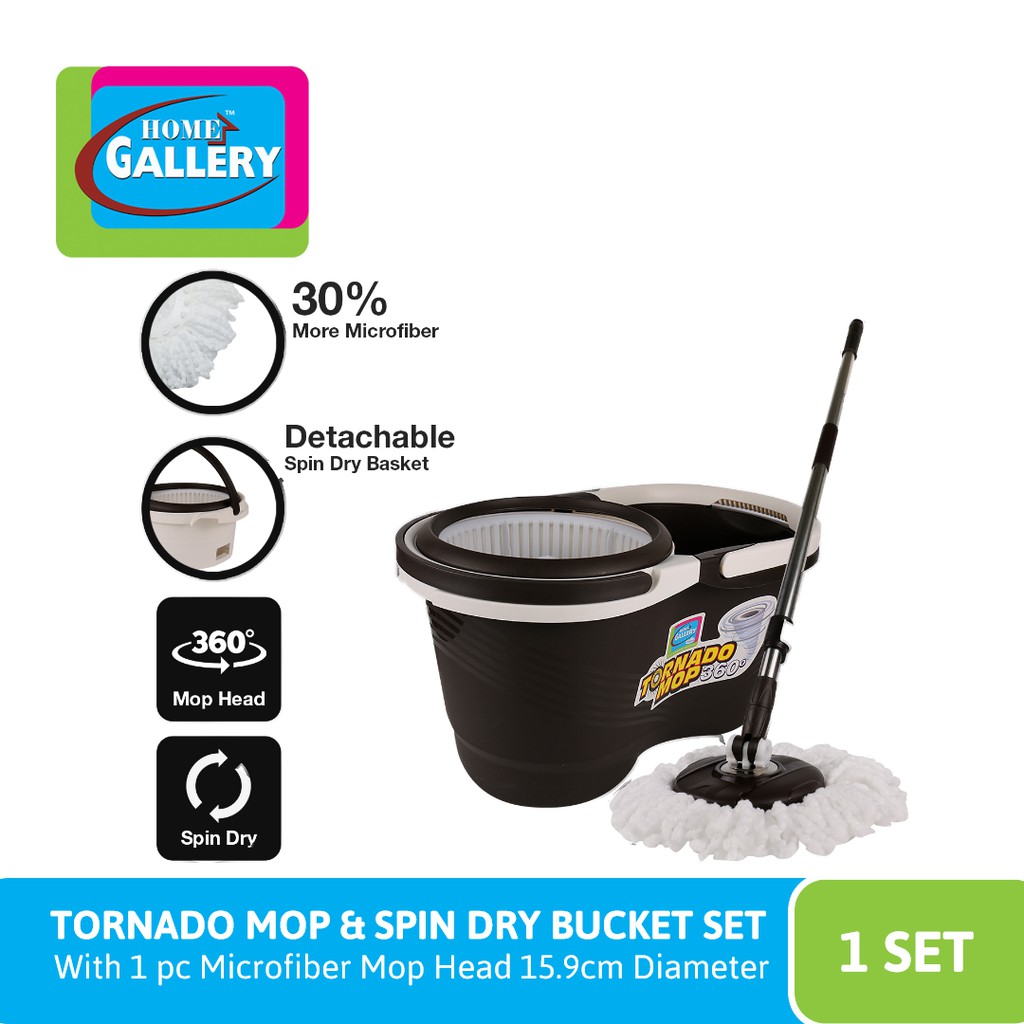 Home Gallery Tornado Mop and Spin Dry Bucket Set with 1 Microfiber ...