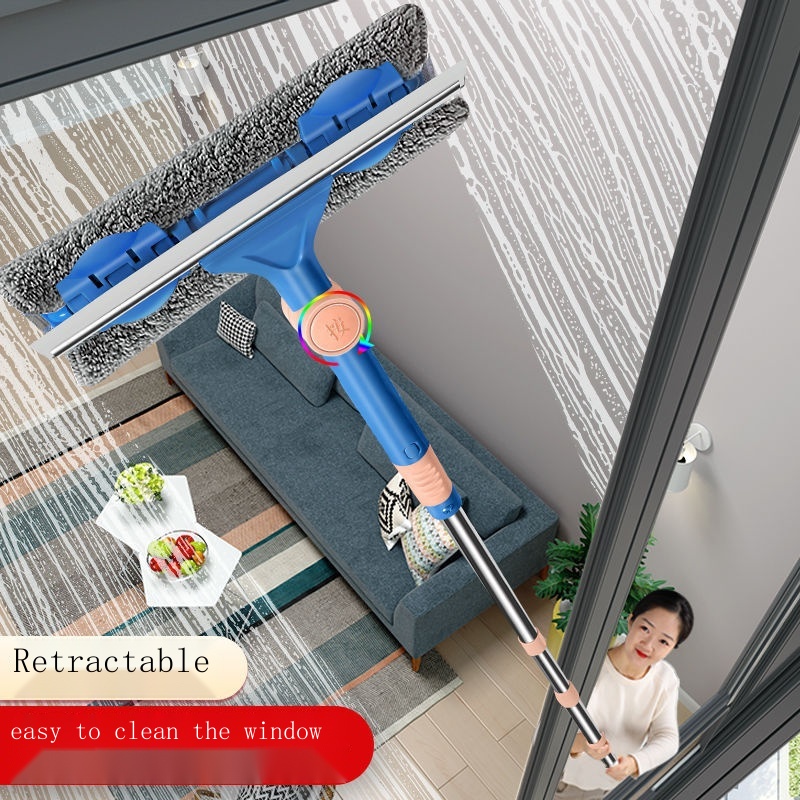 Telescopic rod Glass wiper Window cleaning tool Double-sided household ...