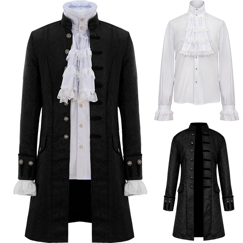 Renaissance Medieval Steampunk MenTrench Coat and Shirt Set Vintage ...
