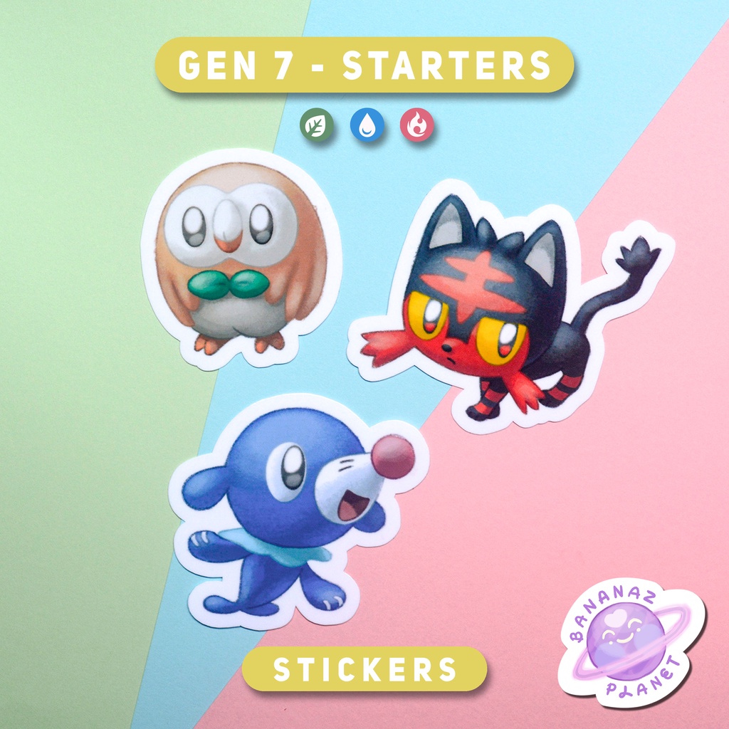 Gen 7 Starter Pokémon Stickers | Die Cut, Vinyl Glossy Laminated ...