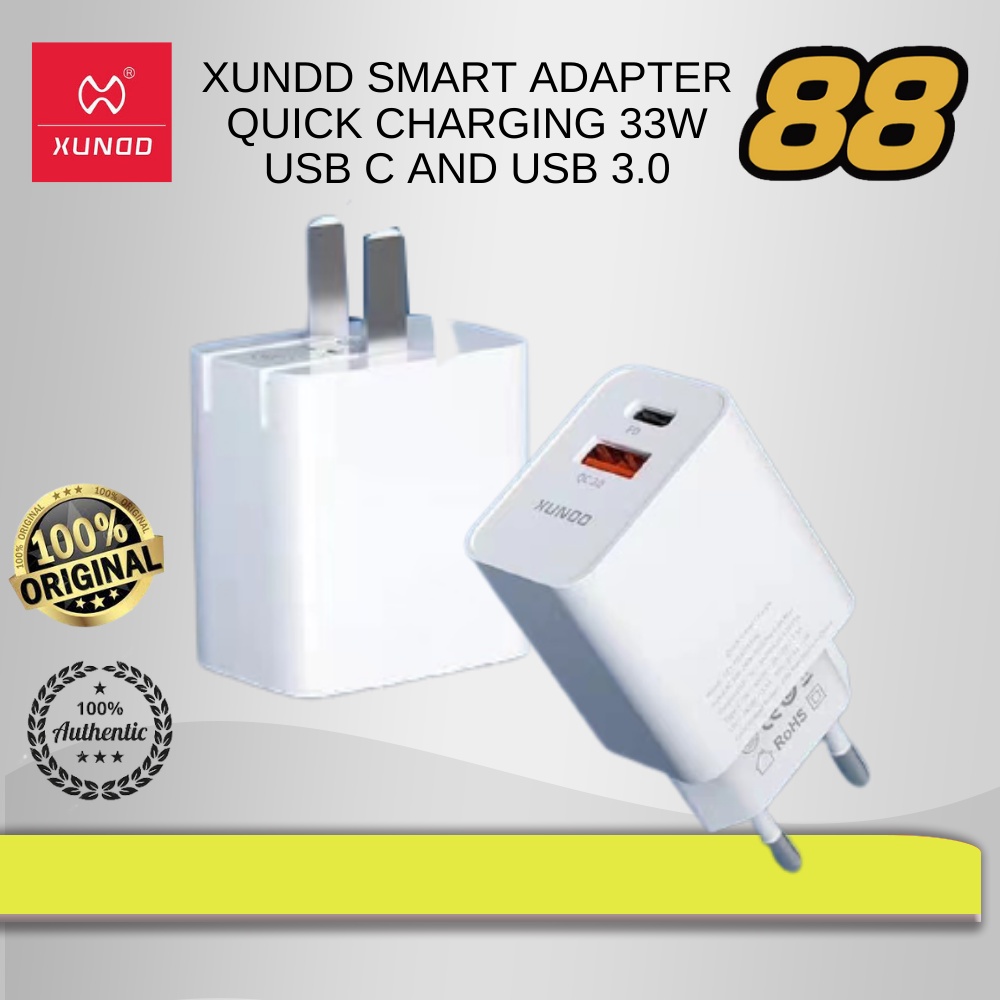 XUNDD Smart Adapter Quick Charging 33w USB C and Usb 3.0 | Shopee ...