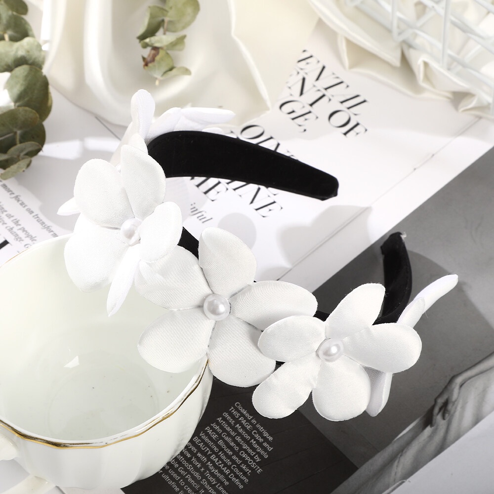 Awaytr Korean Oversized Flower Pearl Headband For Women Sweet Wide Side