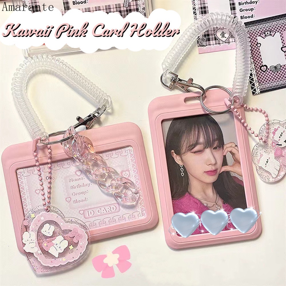 AMA Ins Idol Photocard Holder Pink Chain Credit Bus ID Bank Card Holder ...
