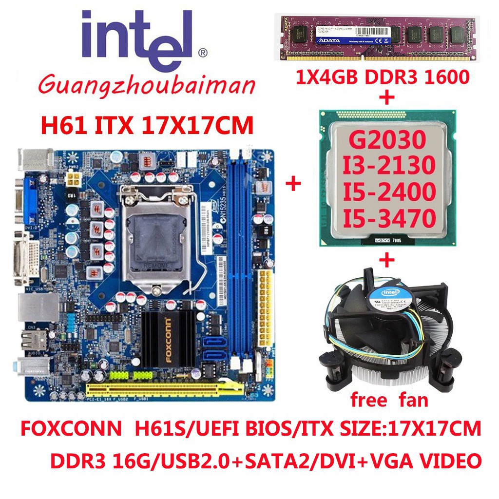 bundle Foxconn h61s motherboard h61 itx + Intel LGA 1155 22nm CPU 4C4T ...