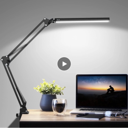 LED Desk Lamp Metal Long Arm Desk Lamp with Clip, Study Office Dimmable ...