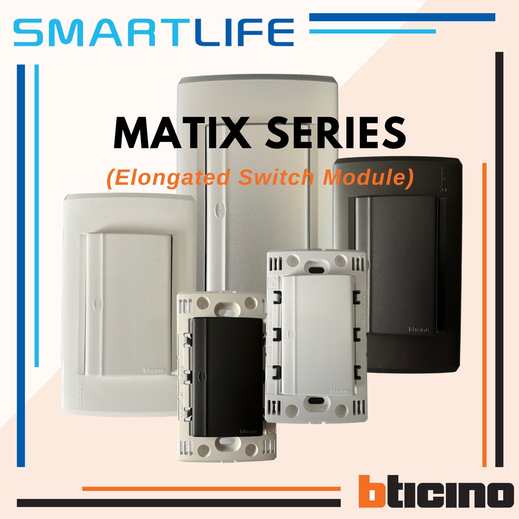 Bticino Matix 16A 1 Gang 1 or 2 Way Elongated Switch with Cover Plate ...