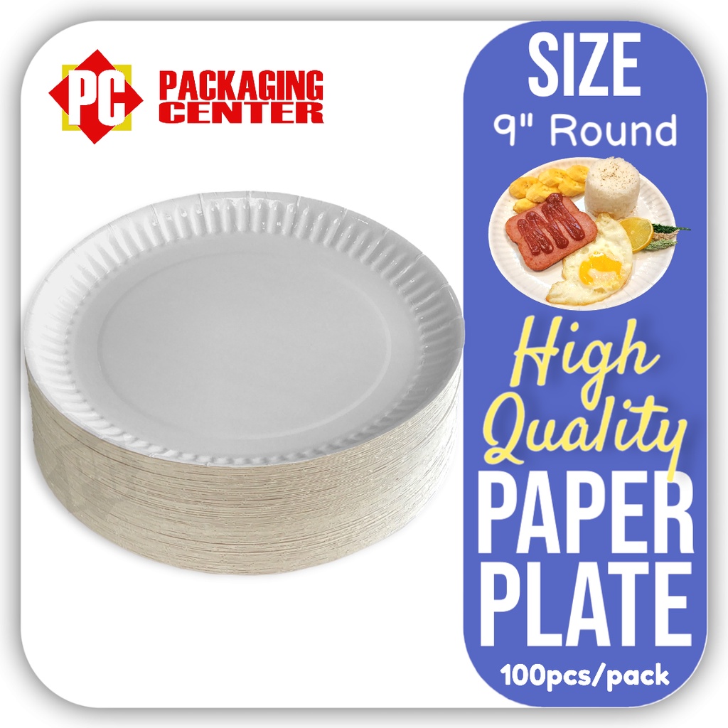 High Quality Paper Plate Laminated White 9" Inches by 100pcs per pack ...
