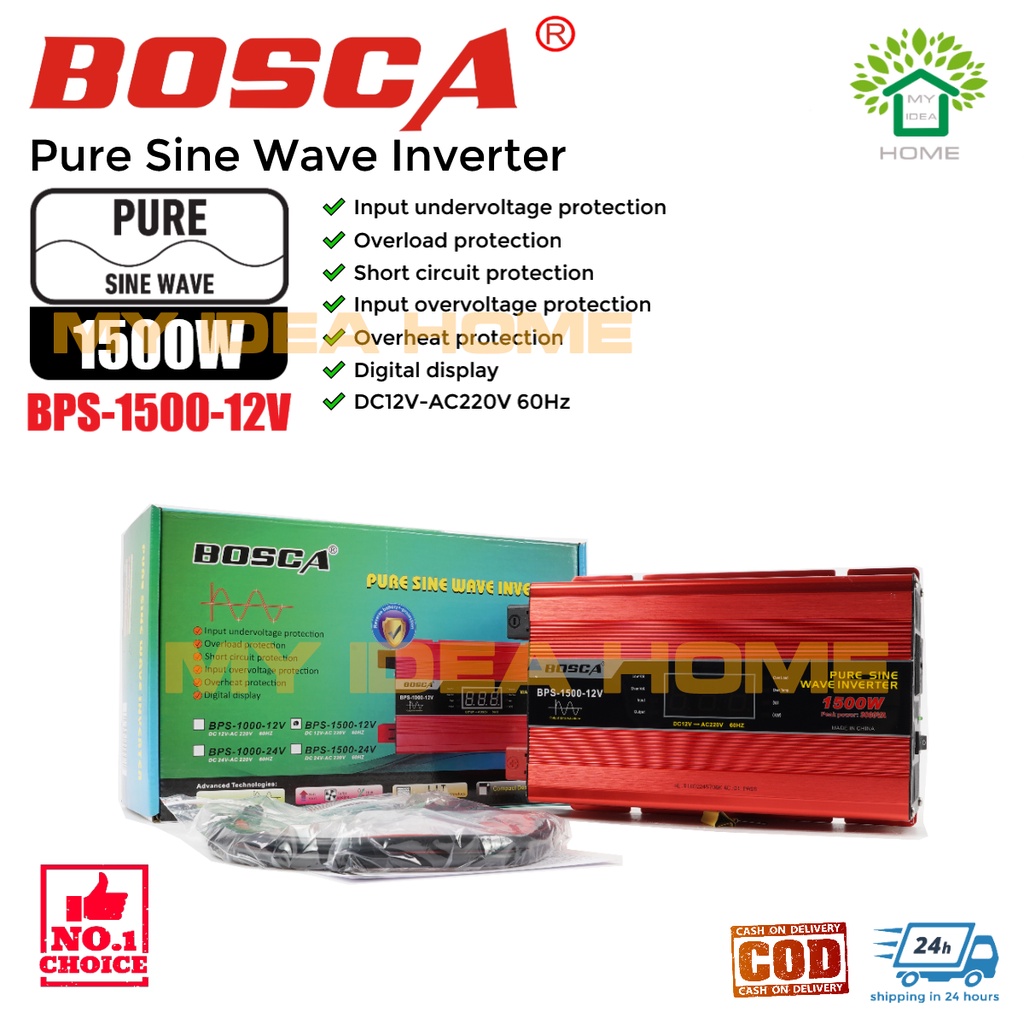 Bosca Pure Sine Wave Inverter 1000W/1500W/2000W Power Inverter DC12V To ...