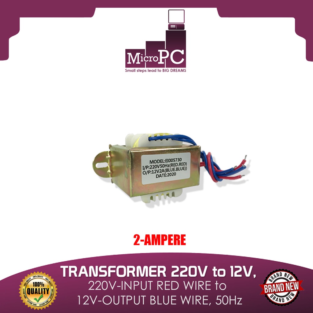 TRANSFORMER 220V to 12V, 220V-INPUT RED WIRE to 12V-OUTPUT BLUE WIRE ...