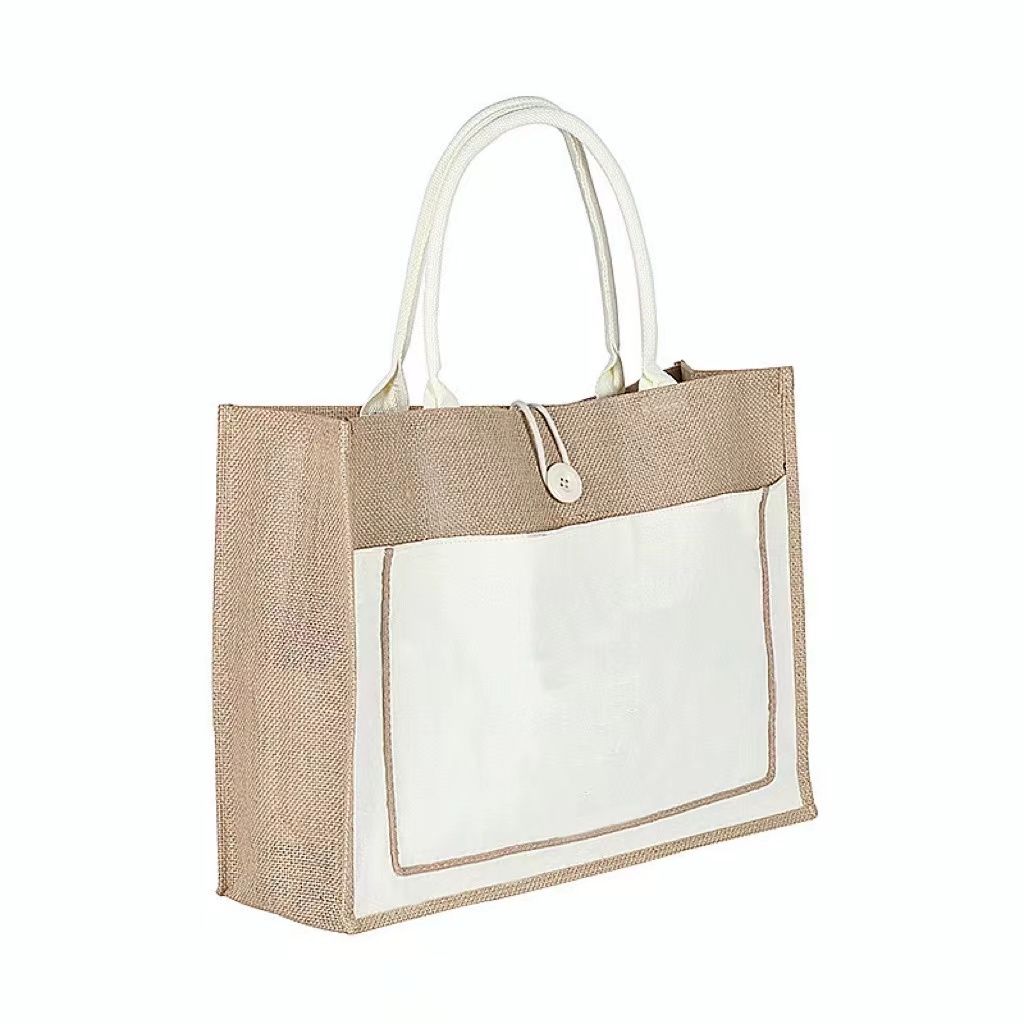 Abaca Tote Bag Jute Burlap Linen Hemp Handbag With Pocket Can Graffiti ...