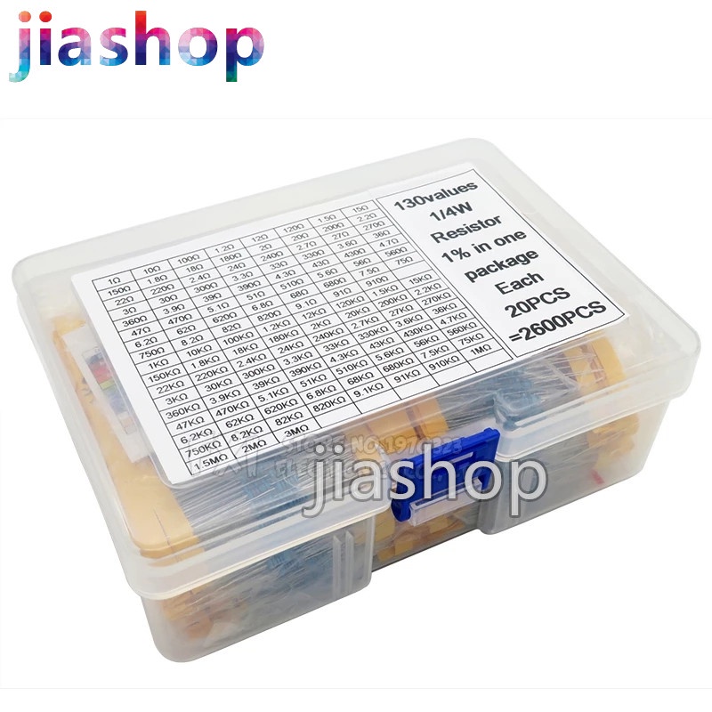 2600pcs/lot 130 Values 1/4W 0.25W 1% Metal Film Resistors Assorted Pack ...