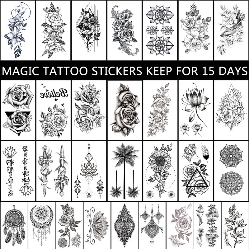 30Pcs/set Tattoo Sticker Waterproof Lasts to 15 Days Long Lasting Magic ...