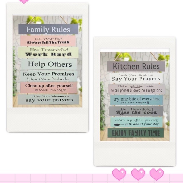 Family rules/Kitchen rules wood plank wall decor 27x15 inches | Shopee ...