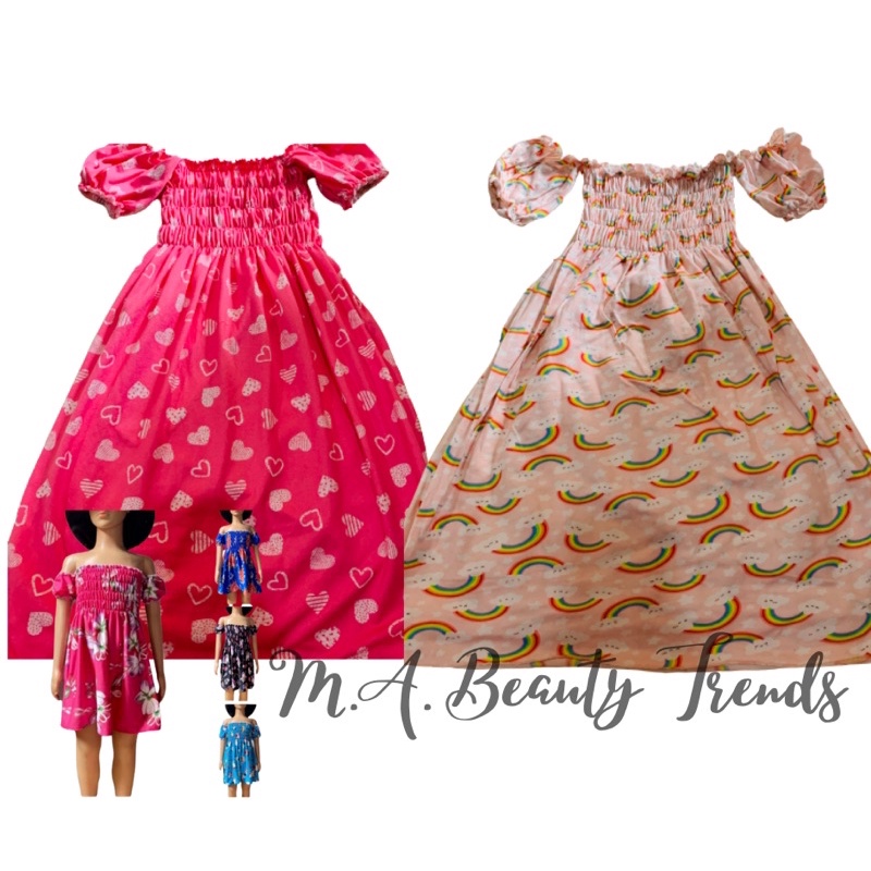 Off Shoulder Marimar Smocking Dress for kids girls OOTD Pambahay ...