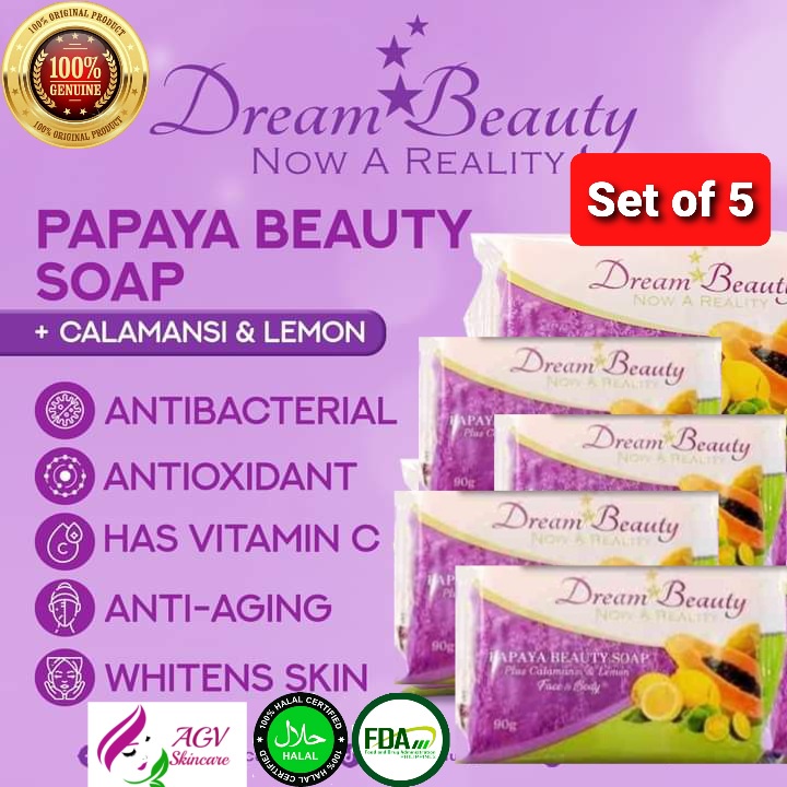 DREAM BEAUTY( SET OF 5) PAPAYA BEAUTY SOAP PLUS CALAMANSI & LEMON 5 X ...