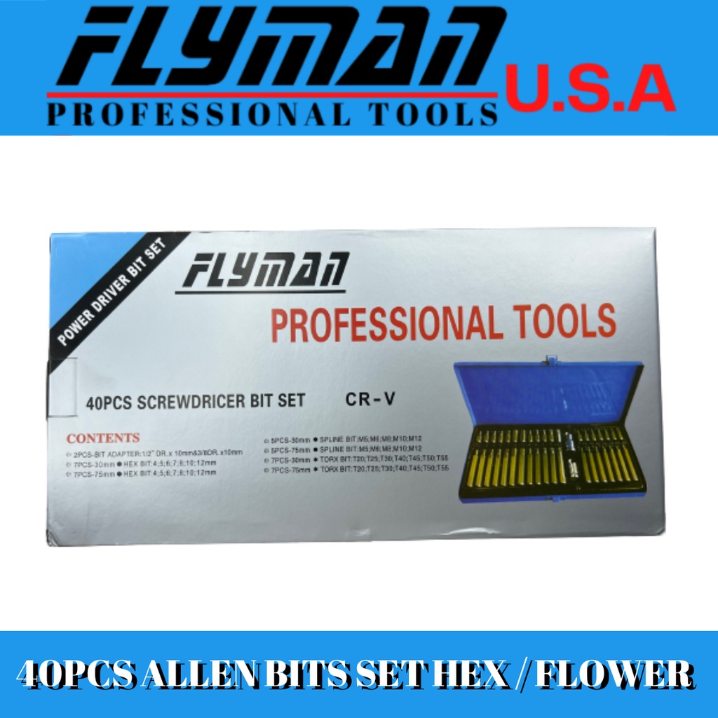 Jrshopeeph Flyman 40pcs Allen Bits Set Spline Set Torx Set Hex Set ...