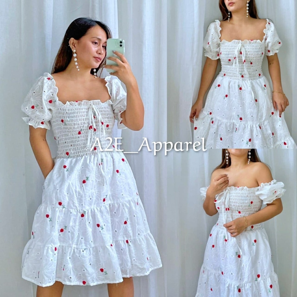 Nestley Puff Sleeves Eyelet Baby Doll Dress | Shopee Philippines