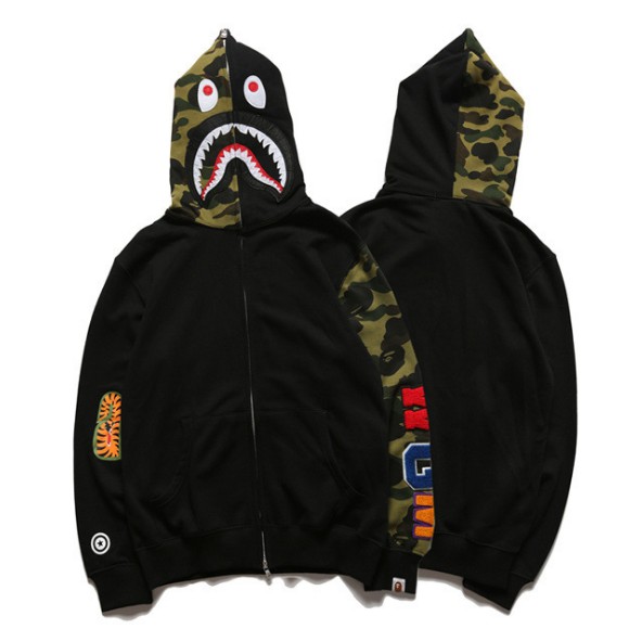 New bap A Bathing Ape Shark Men Women Camouflage Sweater Hoodie Jacket ...