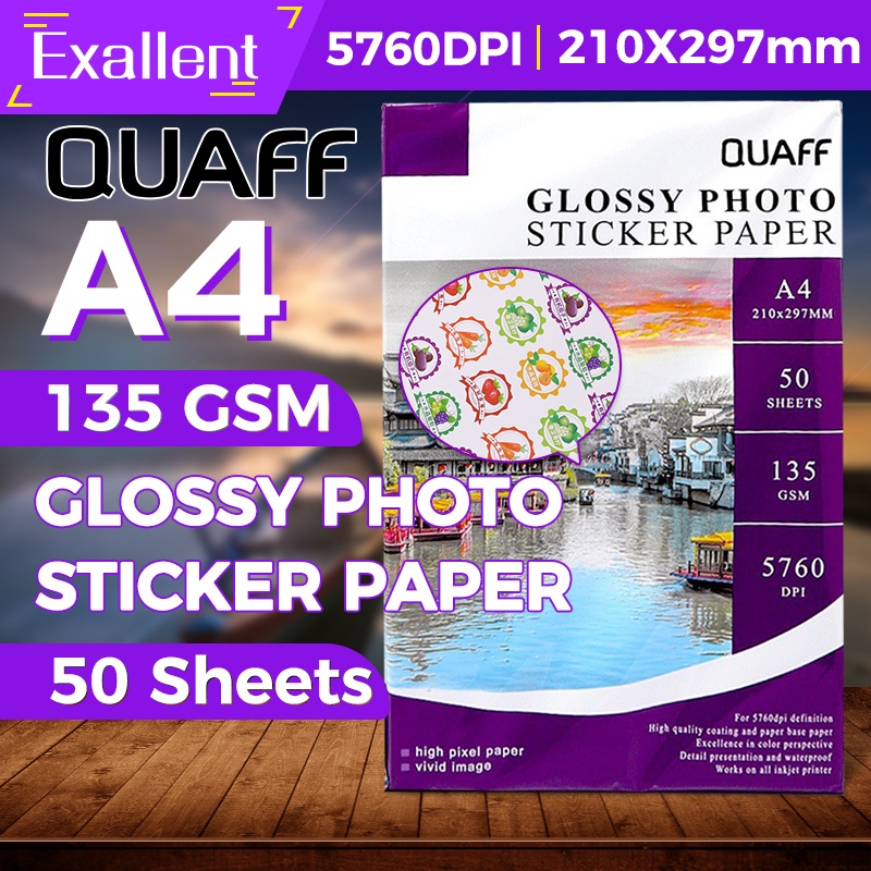 Quaff Photo Sticker Paper Glossy 135Gsm A4 Size 50Sheets | Shopee ...