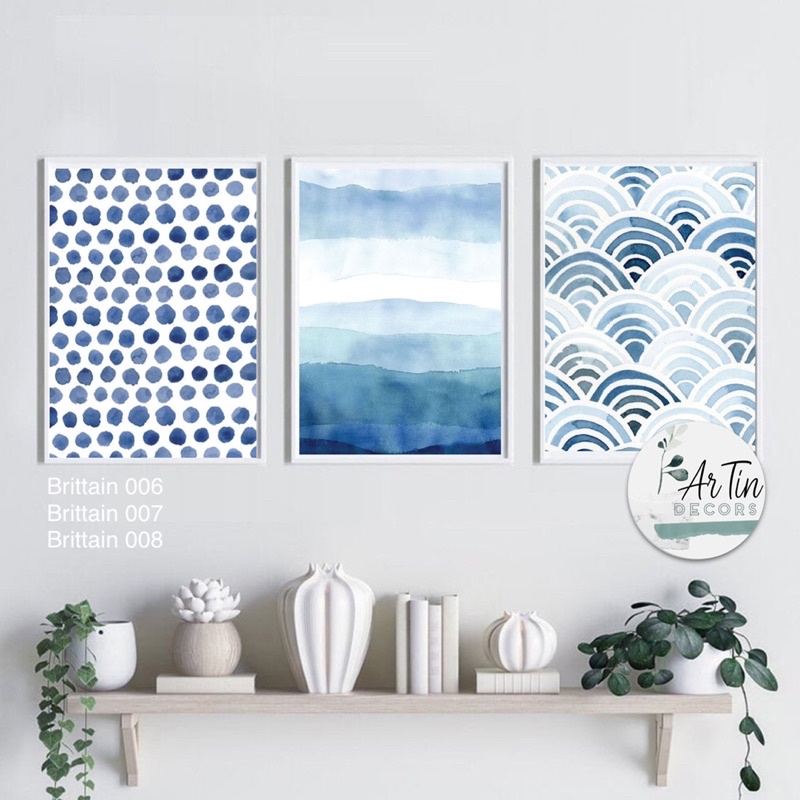 Blue Pattern Wall Decor / Nordic Minimalist Abstract Geometric Wall Art ...