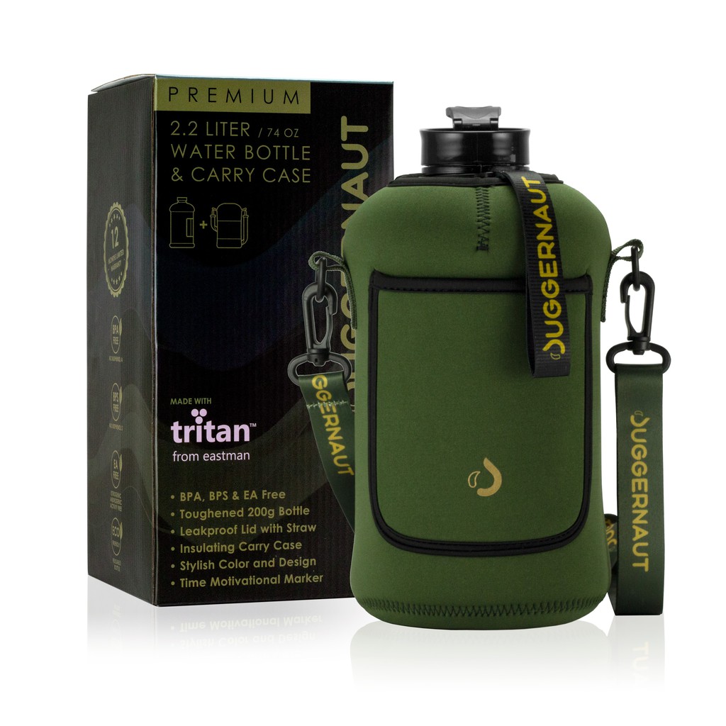 Juggernaut Bottle with Carry Case - 2.2L Half Gallon Water Bottle and ...