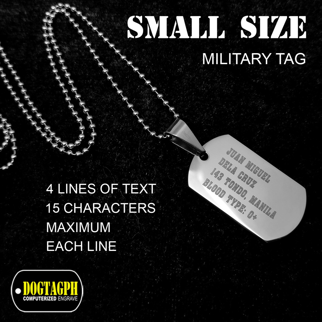 Dog Tag Single ( Personalized Necklace , Military Tag, Medical Alert ...