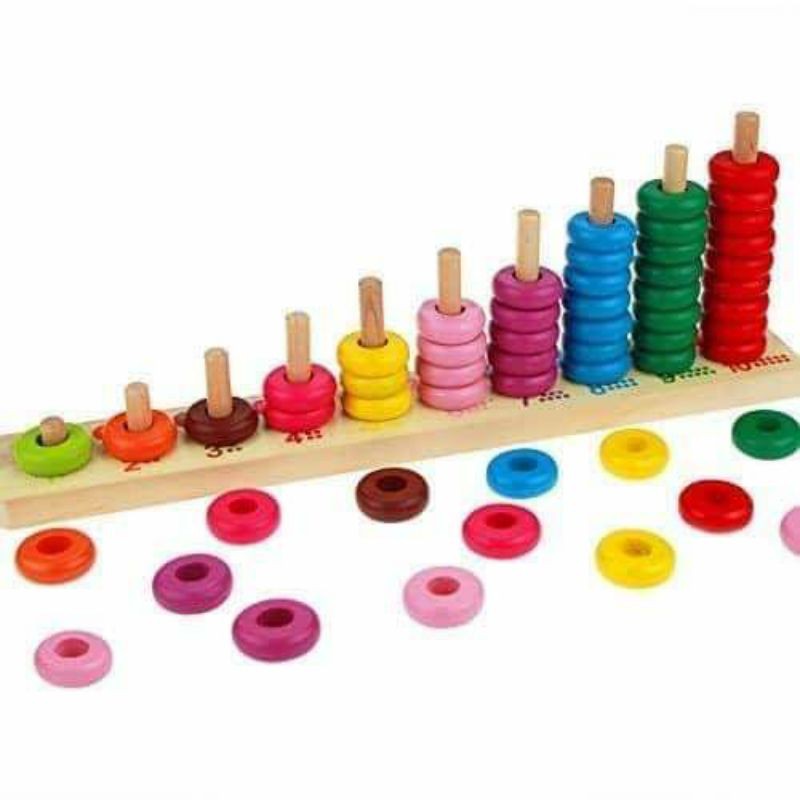Educational Learning Wooden Counting Board Abacus Number Stacker ...