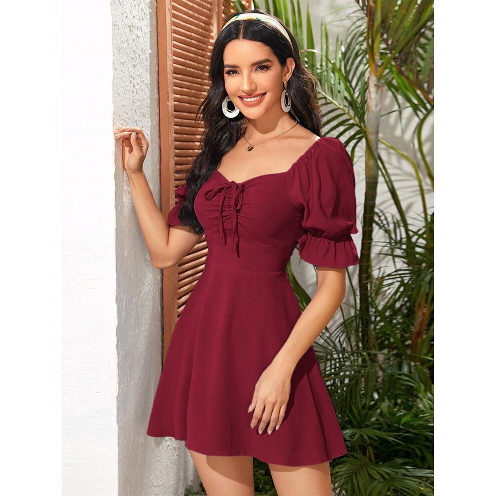 SS TRIXIE Ribbon Puff Sleeve Dress Two Way Off Shoulder | Shopee ...