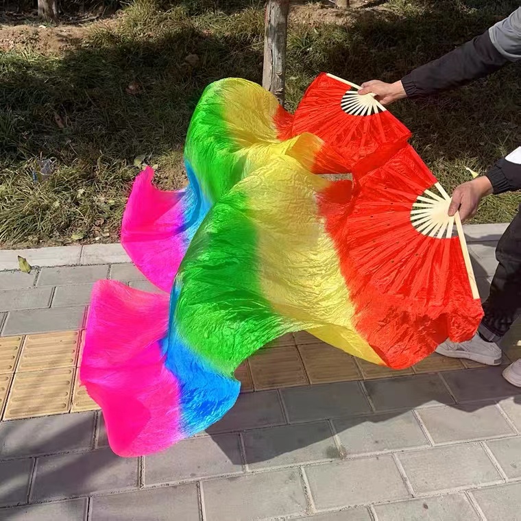 1Pair(2Pcs) Long Gradation Dance Fan Church Tambourine Dance Fan Belly ...